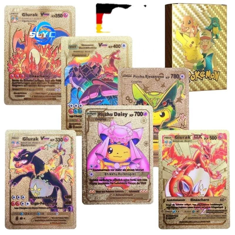 Pokemoned Gold Card Pikachu Card Fire-breathing Dragon vmax PK ptcg ...