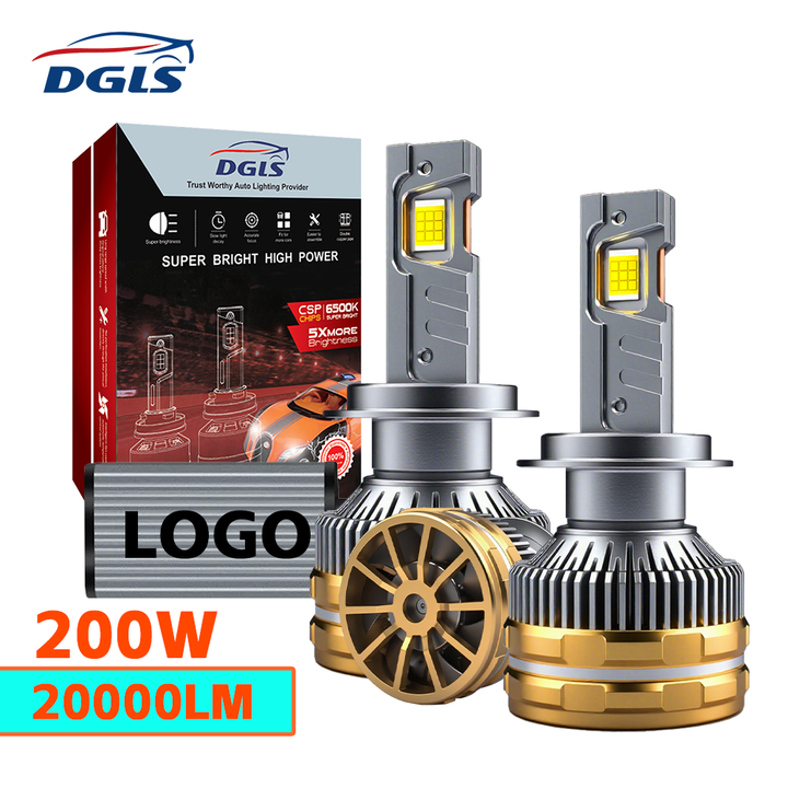 DGLS X20 Three Copper Tubes 200W 20000lm 4575 9*55Mil Chips Car LED Headlights H1 H4 H7 LED Car ...
