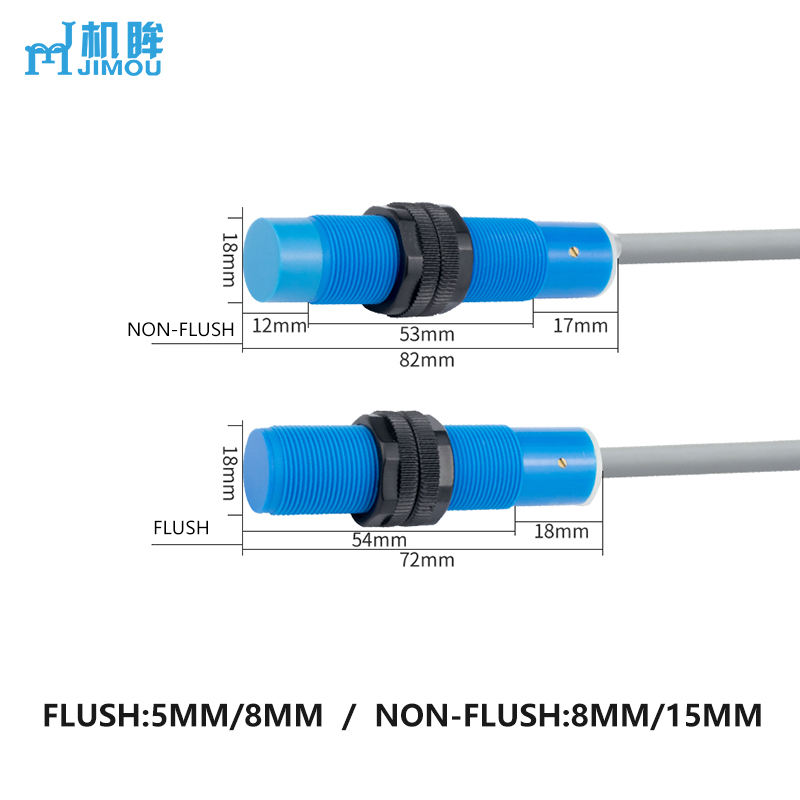 JIMOU JM-M18 Capacitive Proximity Sensor NPN PNP Output Flush Mounting ...