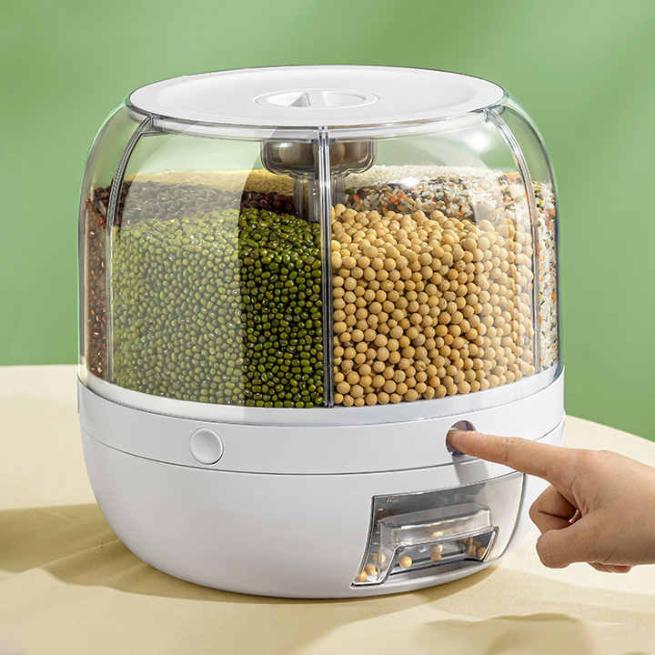 Kitchen Rotary Grain Buckets Rice Container Storage 6-Grid Rotating ...