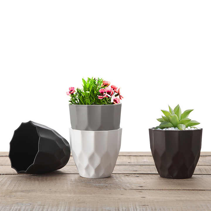 Modern Garden Frosted Circular Shape Planter - Self Watering