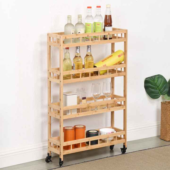 Wholesale Bamboo Rolling Storage Cart,Bamboo 4 Tier Tall Rolling ...