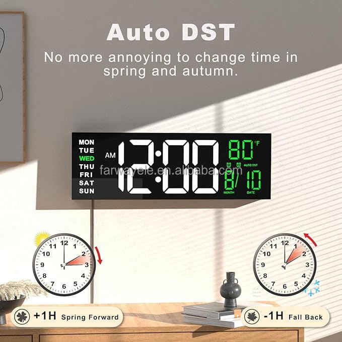 16" Large Digital Wall Clock Timer Remote Controlled 2 Alarms LED ...