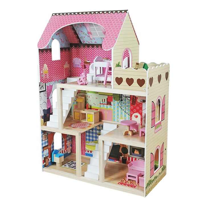 Yellow Exterior Wall Doll Mansion Pretend House Toy Set Simulation Play ...
