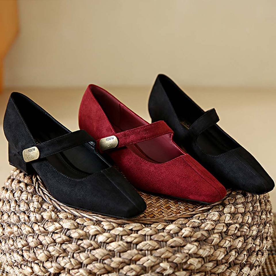 French Retro Suede One Strap Mary Jane Single Shoes Spring and Autumn ...