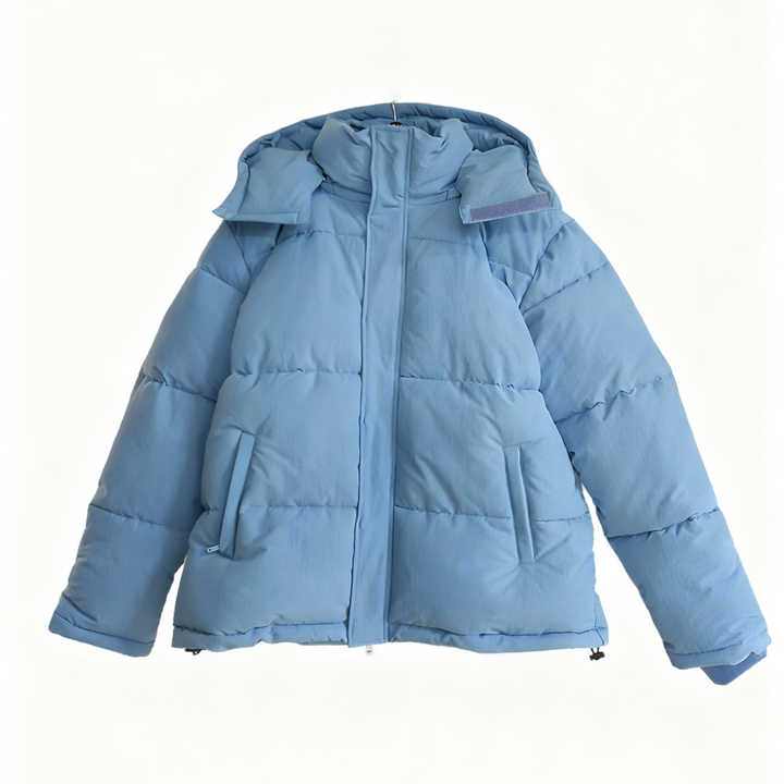 Men's Light Blue Winter Hooded Puffer Jacket with Stand Collar Eco ...