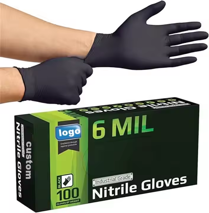 Full Texture 6mil Tattoo Thick Black Nitrile Gloves Powder Free Heavy Duty Beauty Salon Durable ...