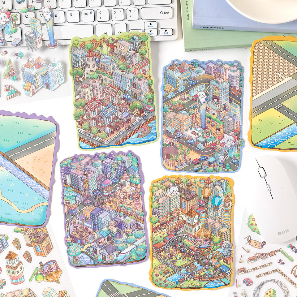 3 Sheets/pack City Lights Creative Scenery Stickers Miniature Scene ...