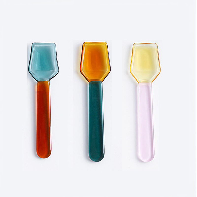 Multi-color Glass Spoon for Ice Cream Creative Heat Resistant Colored ...
