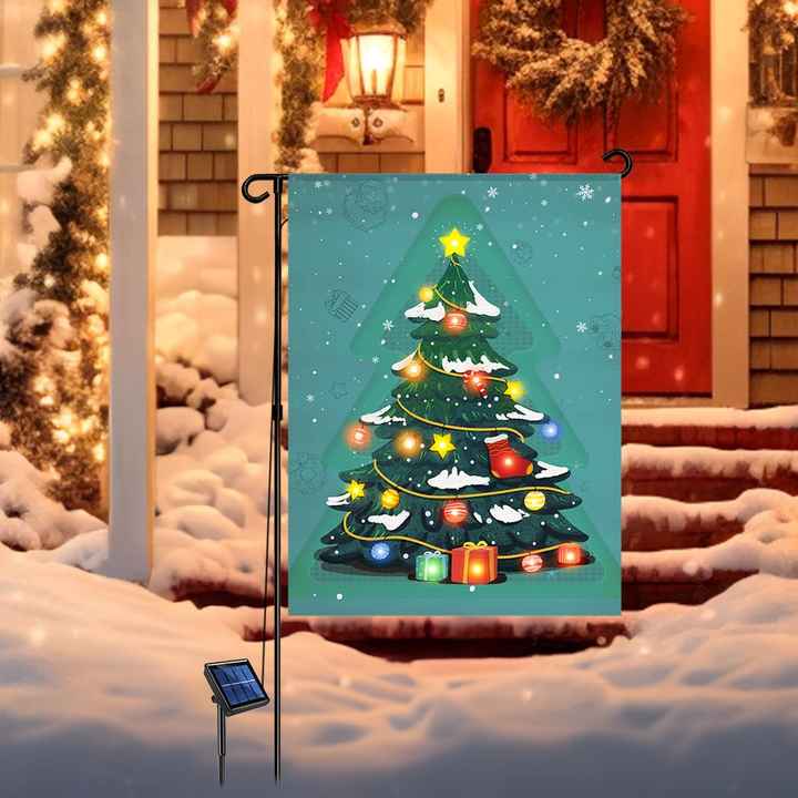 Lighted Christmas Garden Flag for Outside, Led Christmas Tree Garden ...