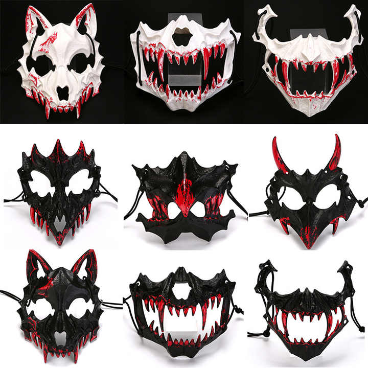 Halloween Quadratic element Animation Half Face Bleeding Mask tiger Dog ...