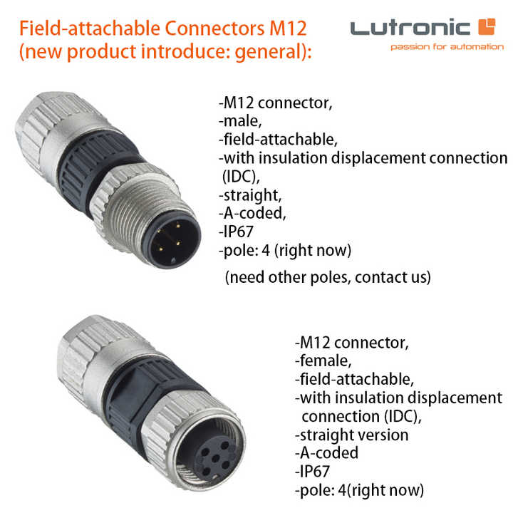 M12 Female Angled A-Coded IP67 Cable Field Attachable Circular ...
