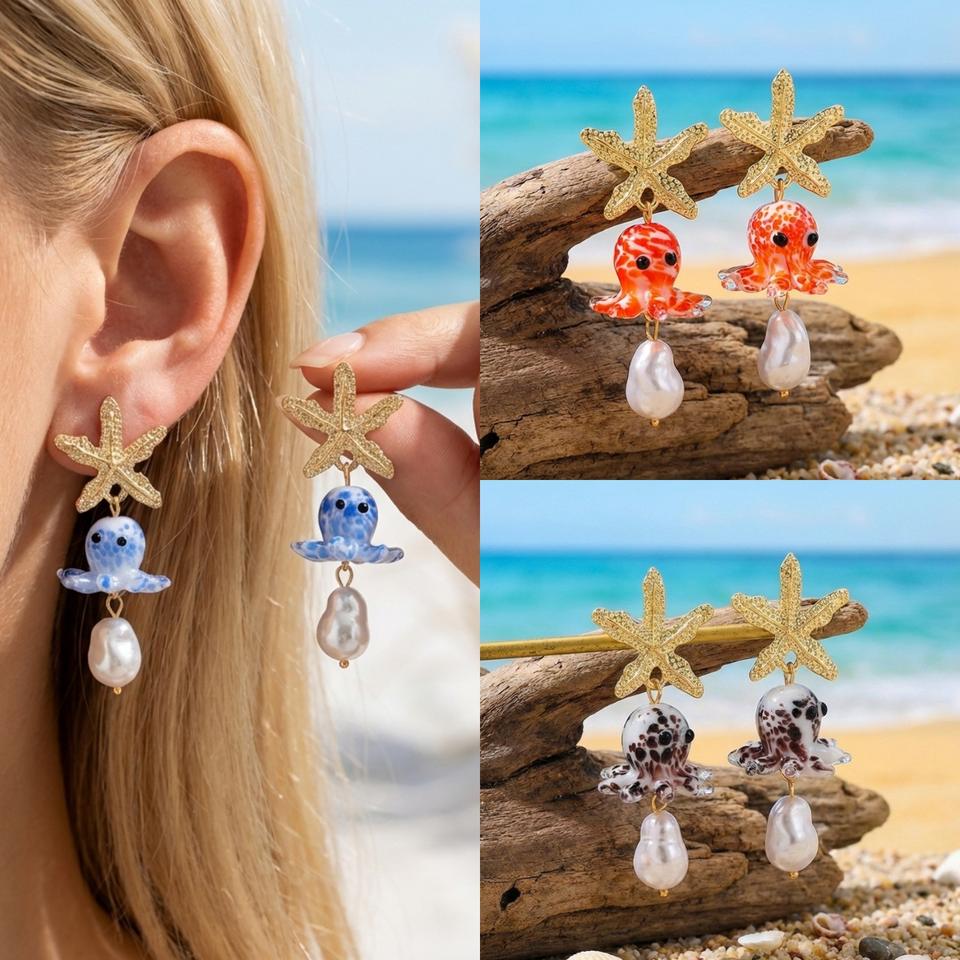 N&S Ocean Style Starfish Octopus Drop Earrings Stainless Steel Bohemian ...