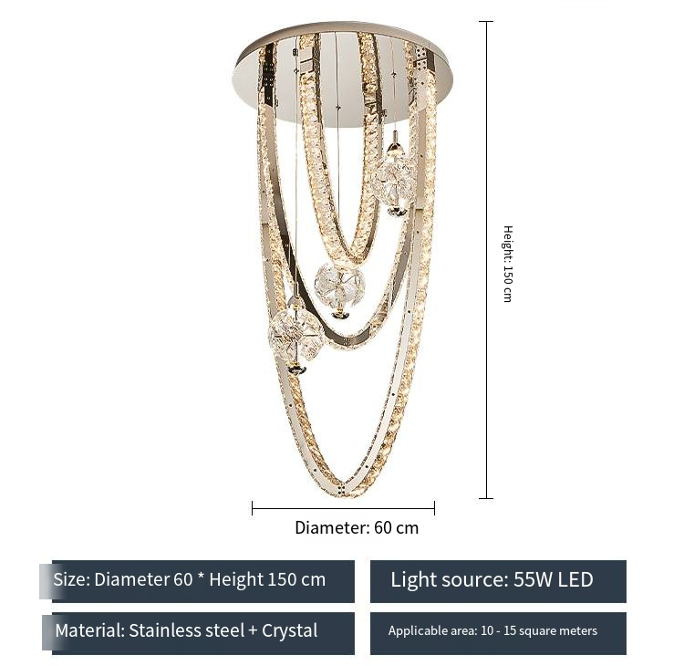 Luxury Led Stair Crystal Chandelier Light Villa Duplex Living Room Loft ...