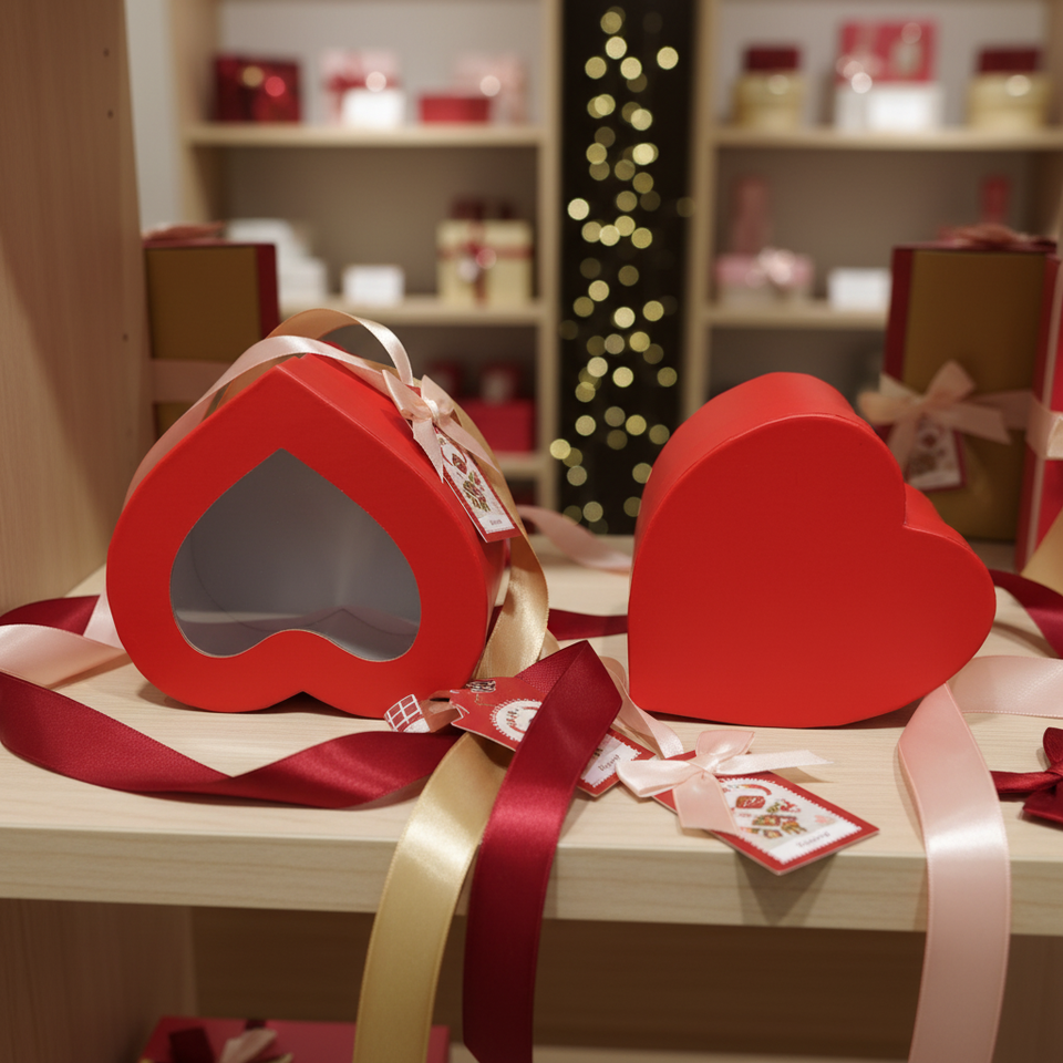 Custom Cute Heart Shape Gift Box with PVC Window Accept CMYK Printing ...