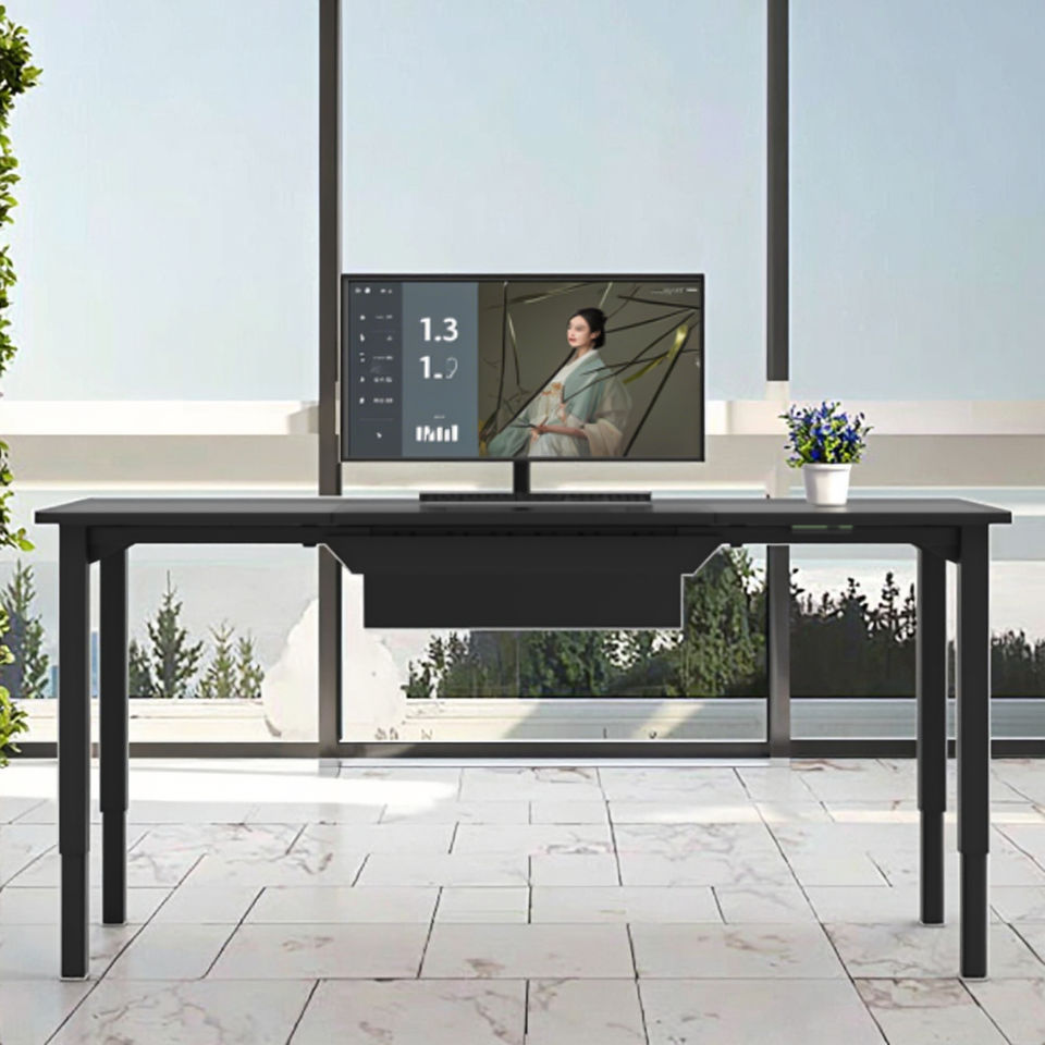 ZGO Modern Electric 3-Stage Height Adjustable L-Shape Stand Desk Wood ...