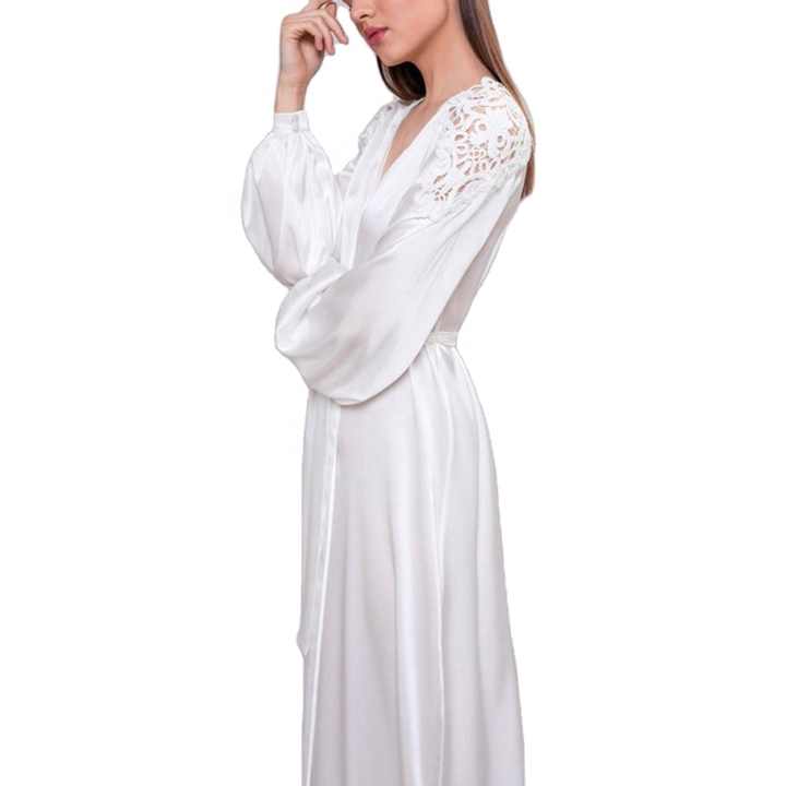Bride Robe Bridal Lace Women Pure White Long Satin Kimono Sleepwear ...