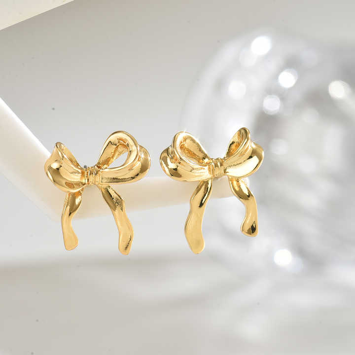2025 Gold Plated Bow Earrings for Women Ribbon Bow Tie Stud Earrings Cute Bowknot Earrings ...