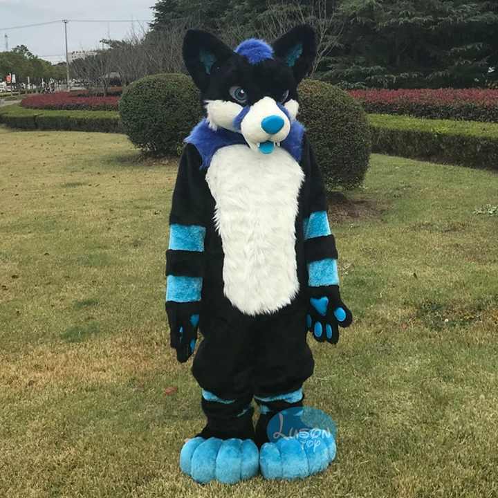 Long Furry Wolf Fursuit Mascot Costume Adult Character Suit