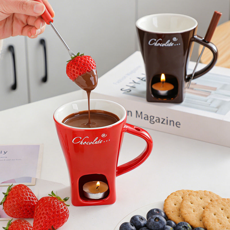 200ml Sweet Fondue Ceramic Cup for Date Night Chocolate Melting Cup Set ...