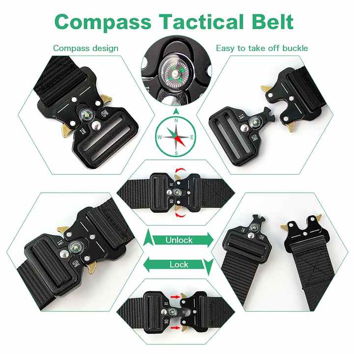 Custom Logo Mens Sport Compass Tactical Belt Durable Nylon Webbing With ...