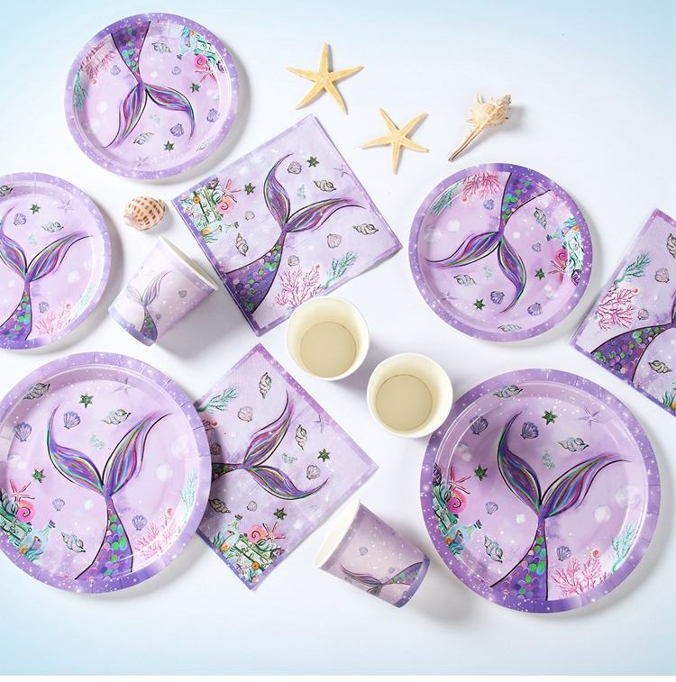 24 Serves Mermaid Happy Birthday Disposable Party Paper Plates Party ...