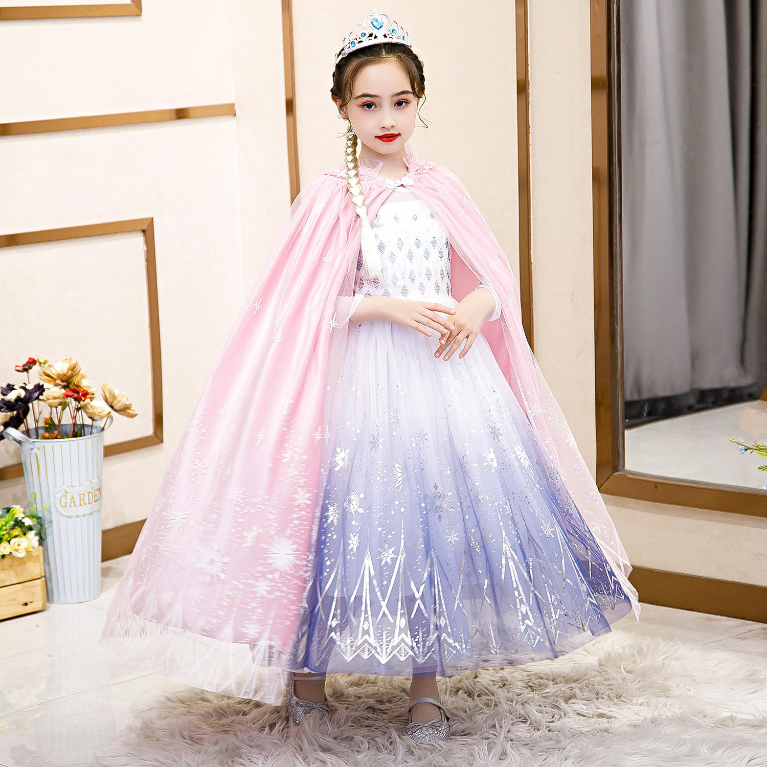 Kids Elsa Princess Cloak Cape Cosplay Costumes Fairy Hooded Cloak For Girls