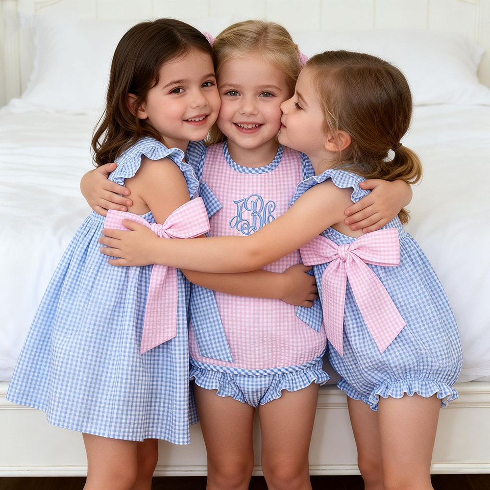 Kids Girls Clothing Sets Summer Seersucker Monogram Baby Clothes Swing ...
