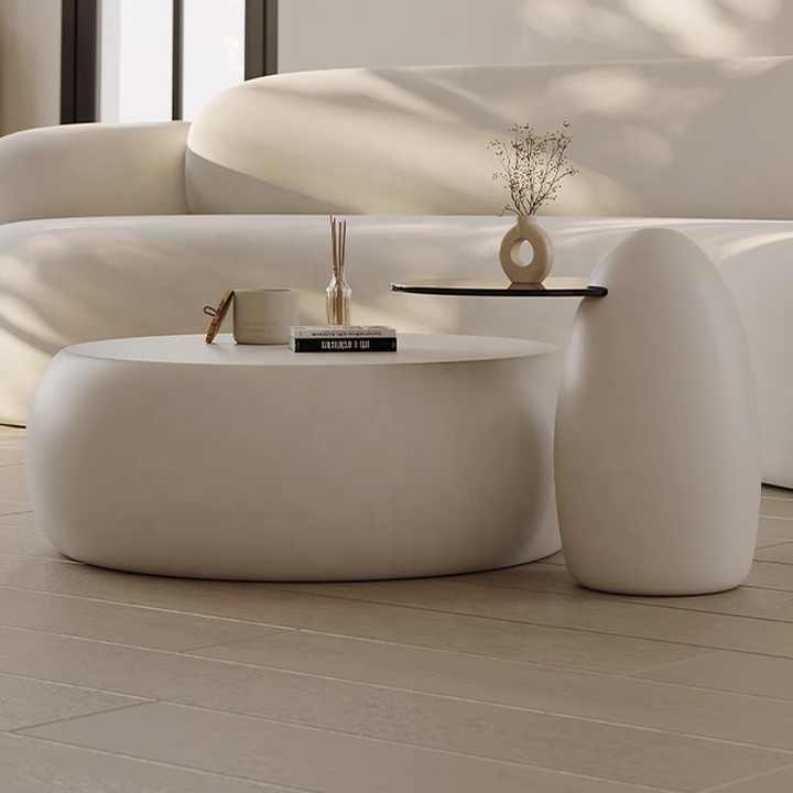 Modern Minimalist White Coffee Table - Stylish Glass-Topped Round Side ...