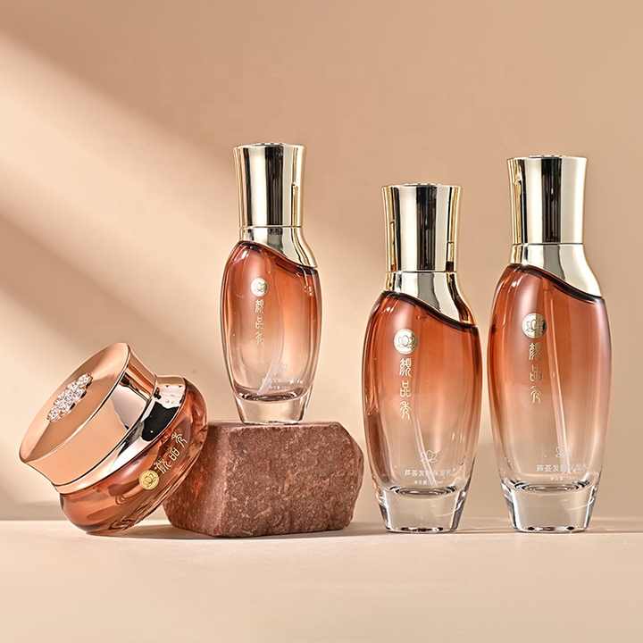 Customized logo Luxury Cosmetic 50g 50ml 110ml 130ml Face Cream Jar Lotion Pump Glass Bottle ...