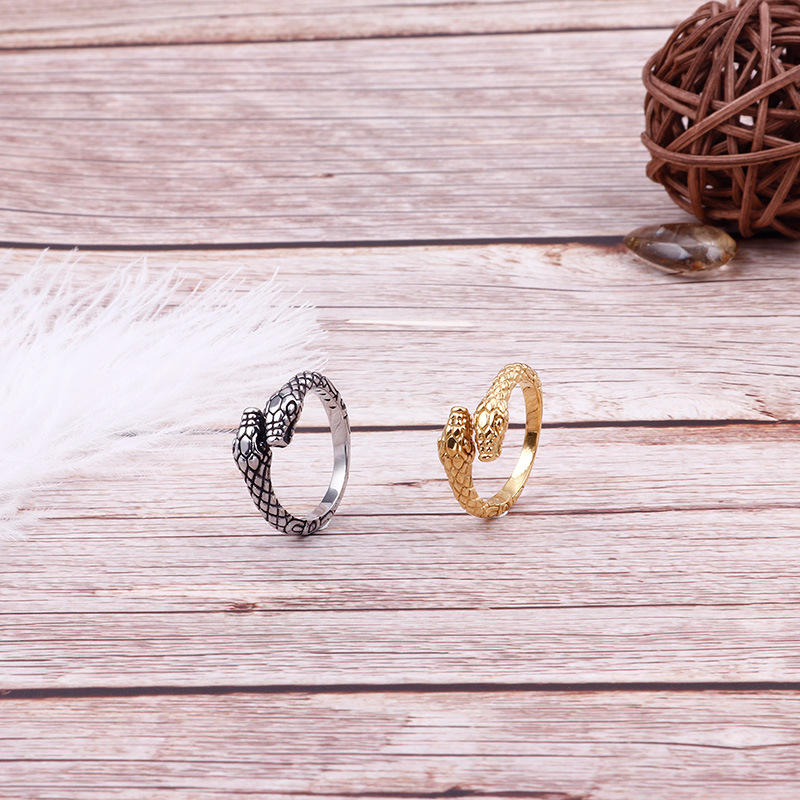 Vintage Design Stainless Steel Snake Rings Trendy Jewelry Double Snake ...