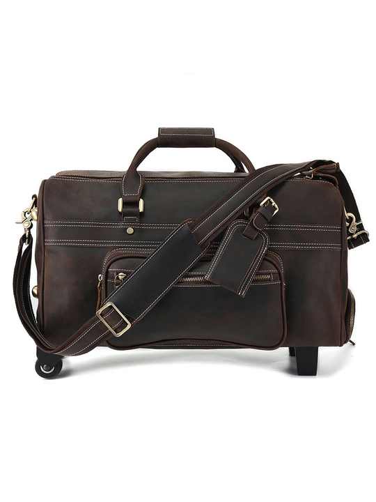 Customizable Genuine Leather Trolley Travel Bag Suitcase Wheeled ...
