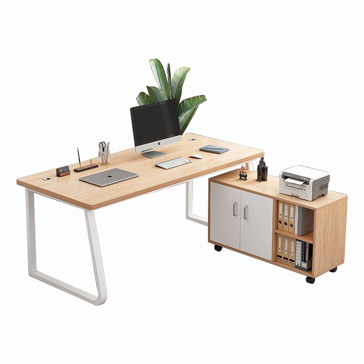 Modern Office Computer Desk with Glass Top, Drawer & Bookshelf ...