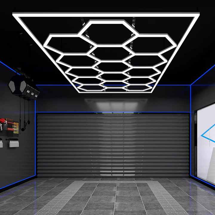 Hexagonal Grid LED Lights for Modern Garage Ceilings