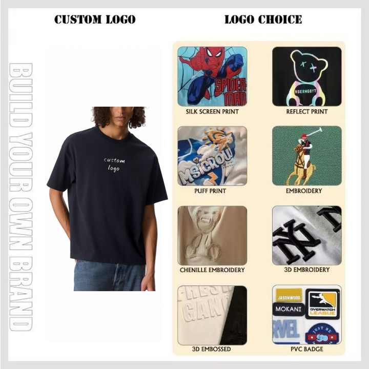 Casual Regular 100% Cotton Plain T-Shirt Custom Logo Designer Loose Fit ...