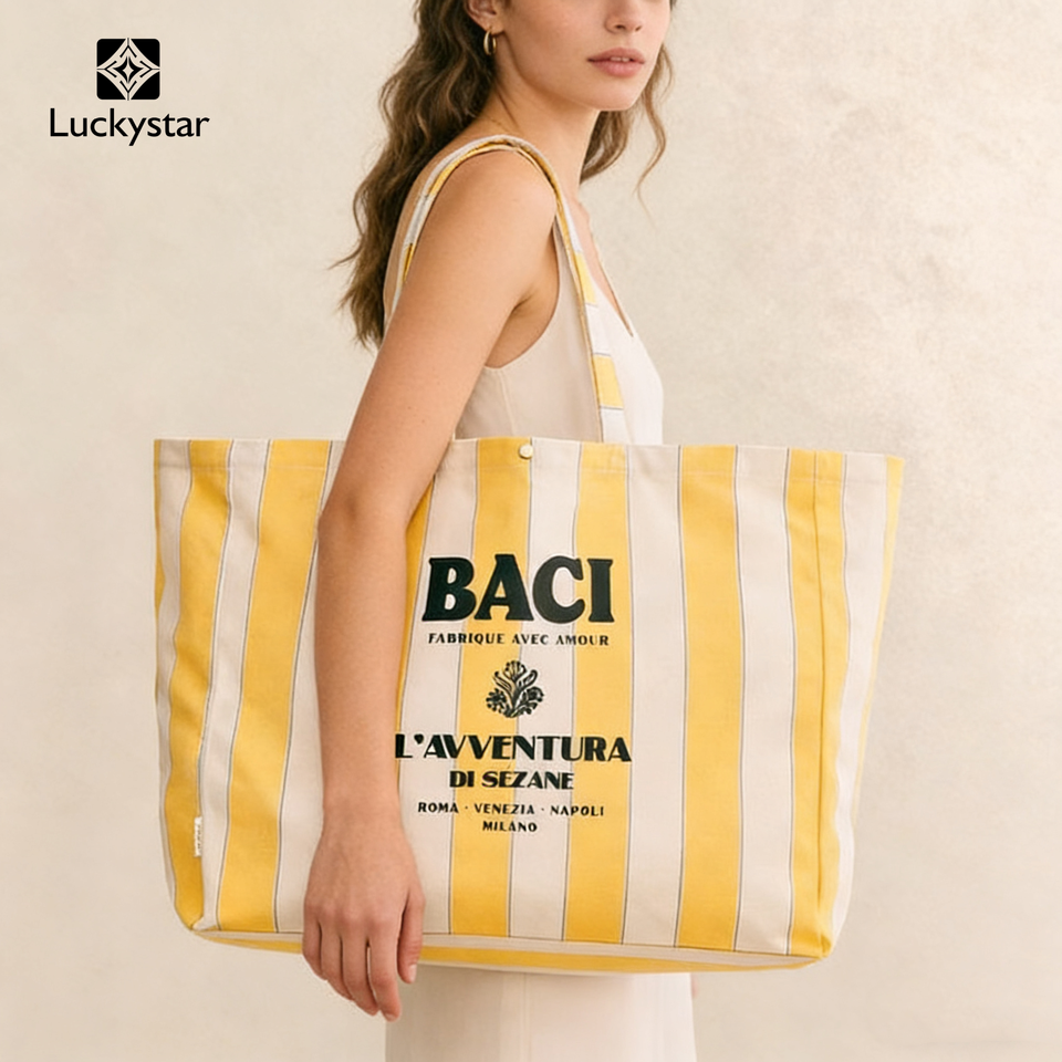 Eco Friendly Custom Logo Printing Striped Tote Canvas Bag Oversized ...