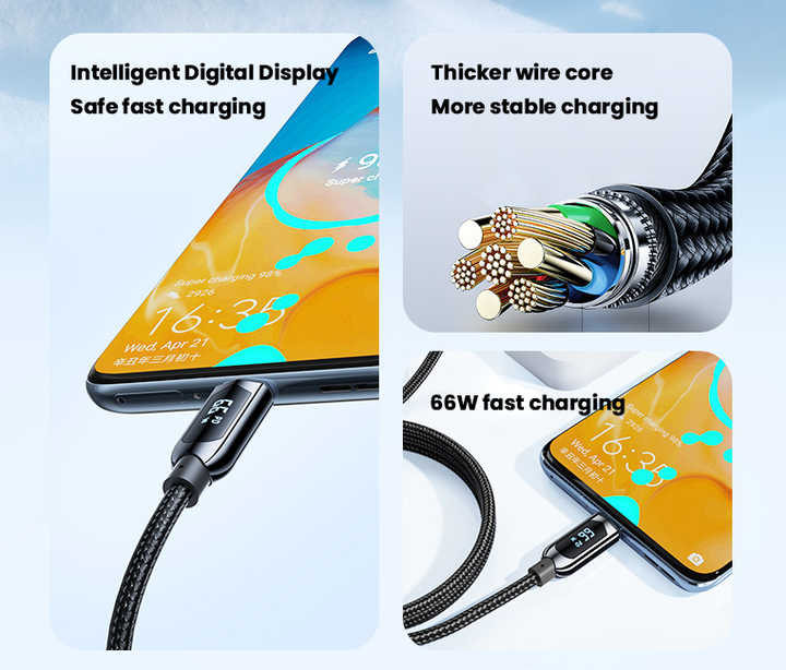 Wholesale PD 100W 5A Type-C Fast Charging Cables 1.2M Visible Real-Time Power Display Super ...