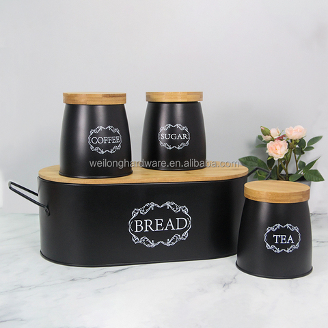 Bread Box and Kitchen Canister Set - Deluxe 5 Piece