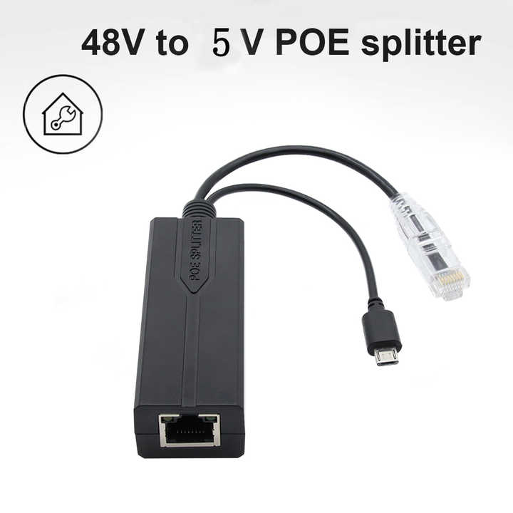 POE Splitter 48V Input Gigabit Micro USB Output 5V 2.4A 15W Full-Duplex Standard IEEE802.3af/at ...