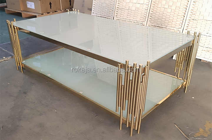 Modern Glass Top Coffee Table - Polished Gold Stainless Steel