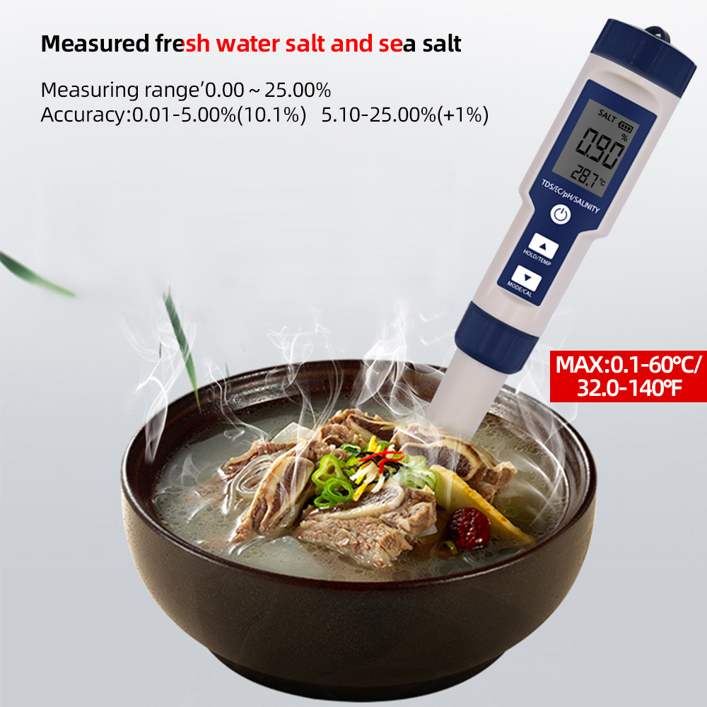 Aparat de masurat calitate apa 5-in-1, PH, salinitate, TDS, EC ...