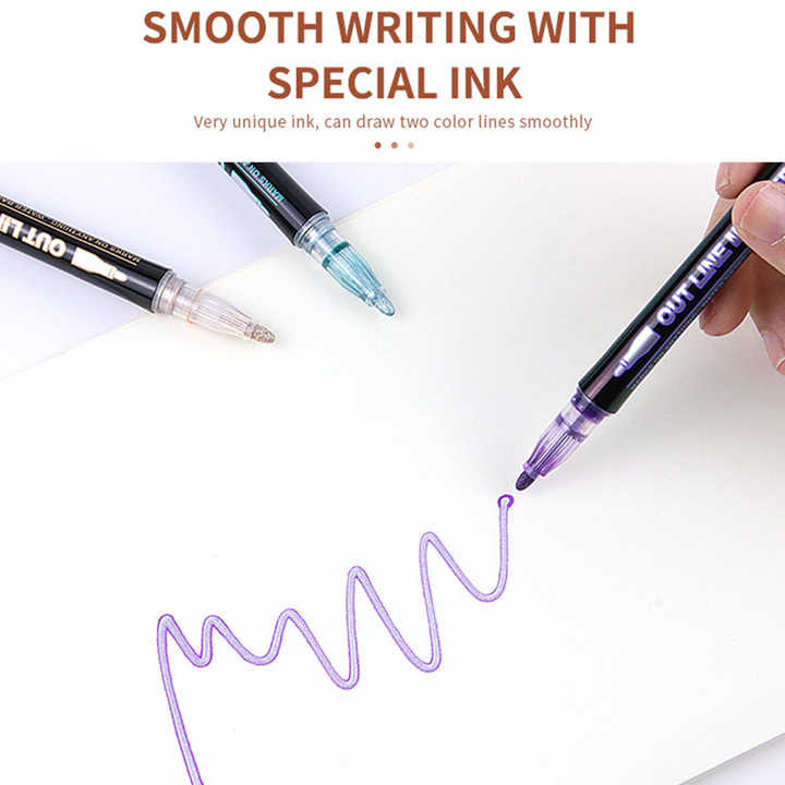 12 Colors Self Outline Metallic Markers - Artistic Glitter