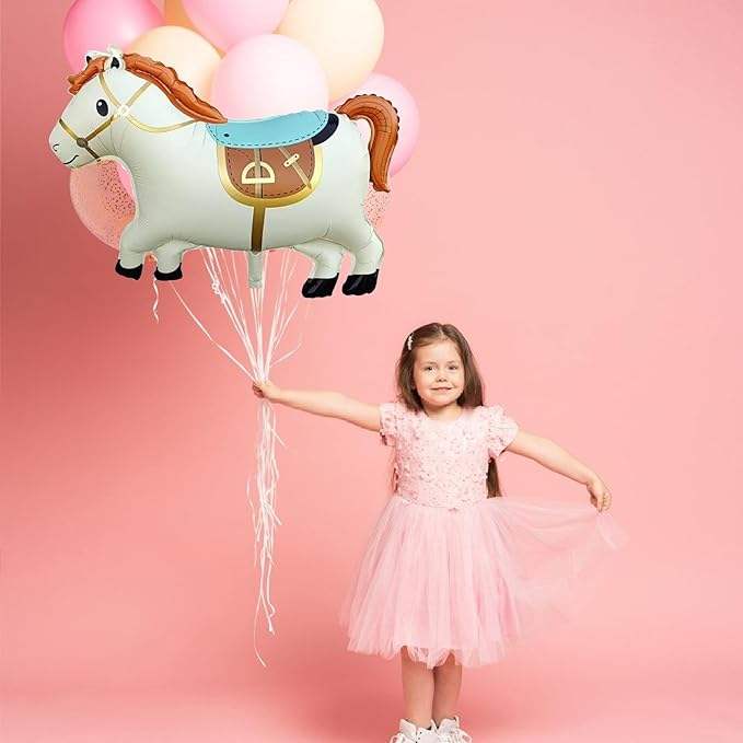 Cute Cartoon Horse Foil Balloon, 3D Metallic White Pony Mylar Balloon ...