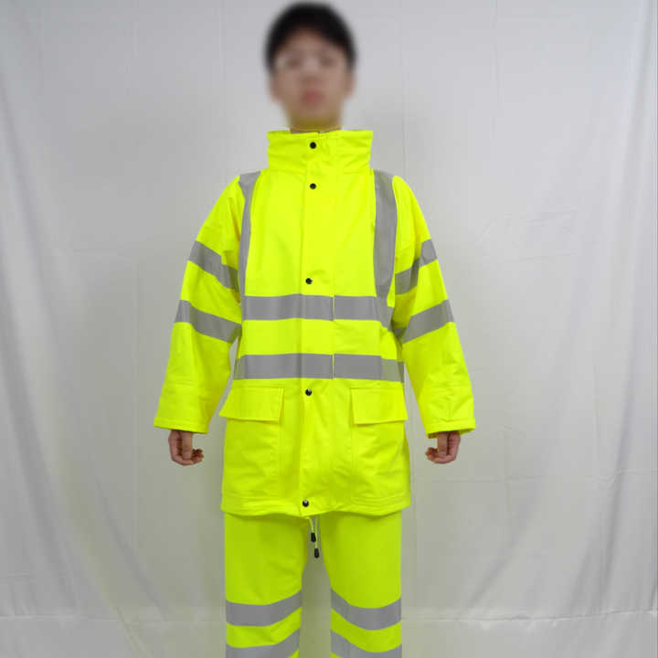 Factory Custom Waterproof Reflective PU Jacket and Pants Workwear Rain ...