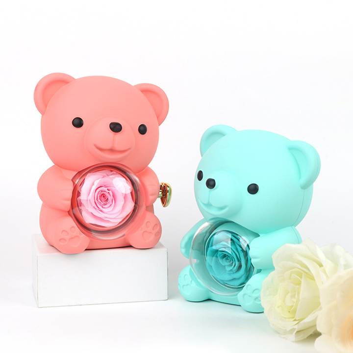 Hot Sale Valentine's Gifts Set Hugging Bear Ring Necklace Flower Box ...