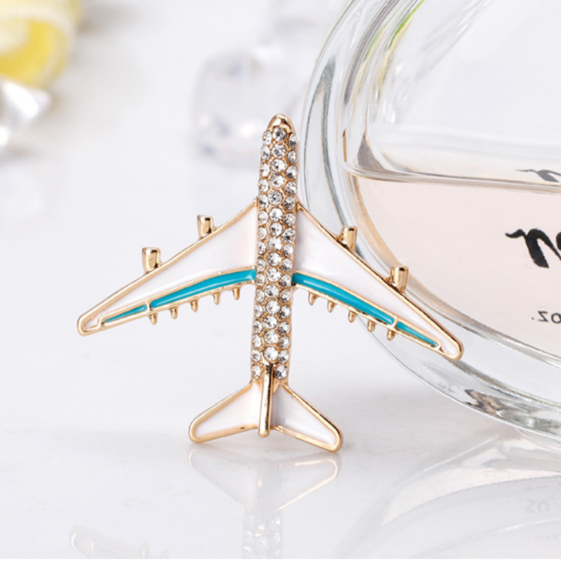 New Crystal Rhinestone Airplane Brooch Alloy Cartoon Airplane Brooch ...
