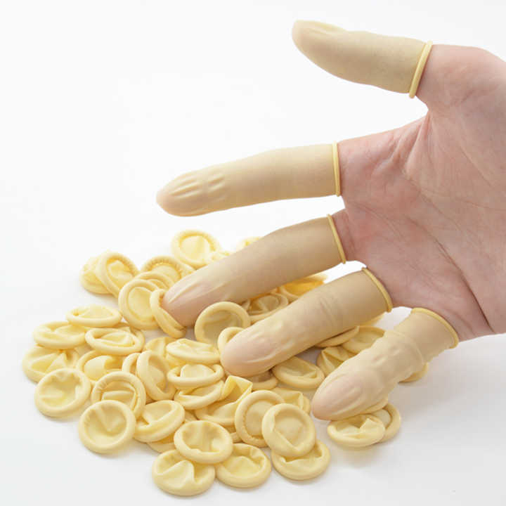 Antistatic White Nitrile ESD Finger Cots Cleanroom Dotted Yellow ...