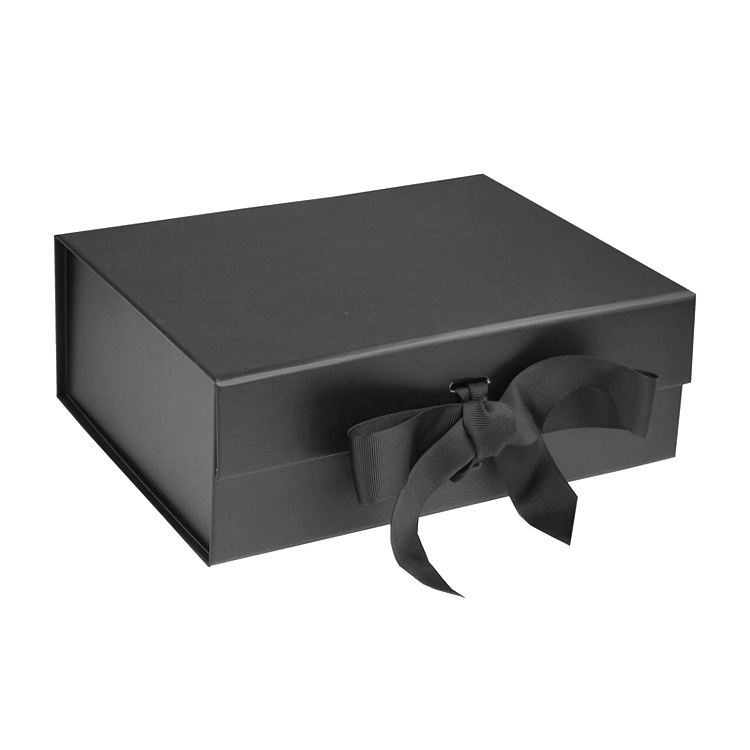 Wholesale Custom Logo Luxury Black Magnet Folding Clothing Paper Gift Box Packaging with Ribbon ...