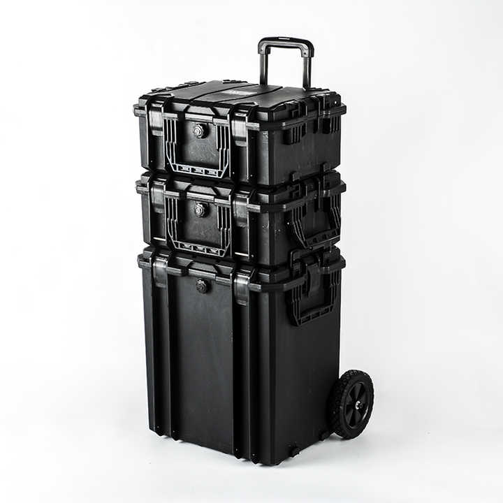 GLARY stackable tool case box with wheels portable trolley hard rugged plastic tool storage case ...