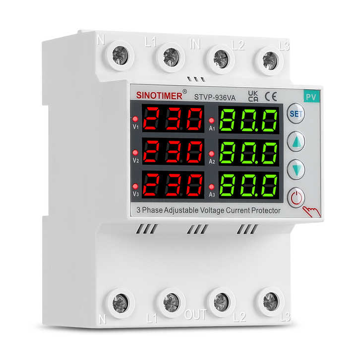 3 Phase 4 Wire Voltage Current Protector STVP-936VA-80A 6 LED Display ...